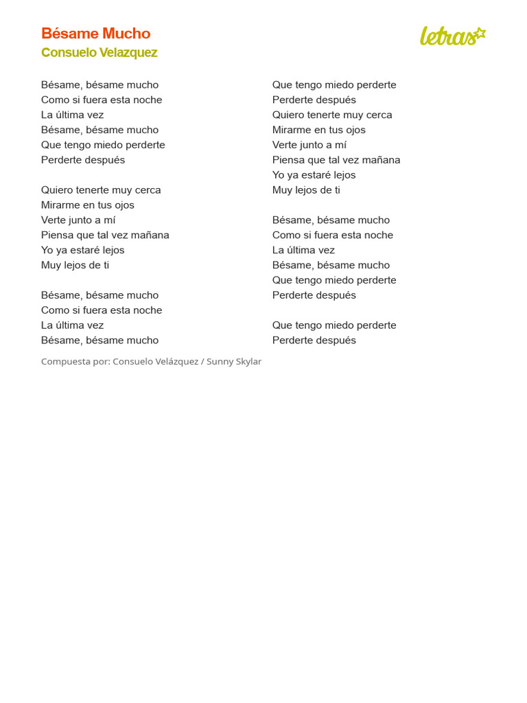 BÉSAME MUCHO - Consuelo Velazquez | PDF
