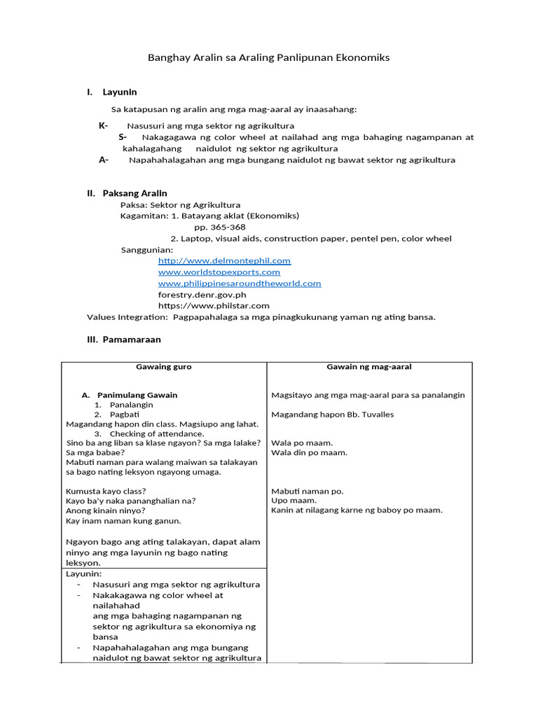 Banghay Aralin Sa Araling Panlipunan Ekonomiks | PDF