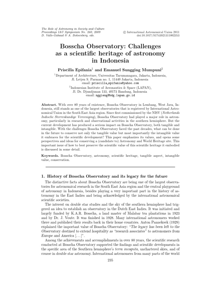 Bosscha Observatory Challenges | PDF | Cultural Heritage | Astronomy