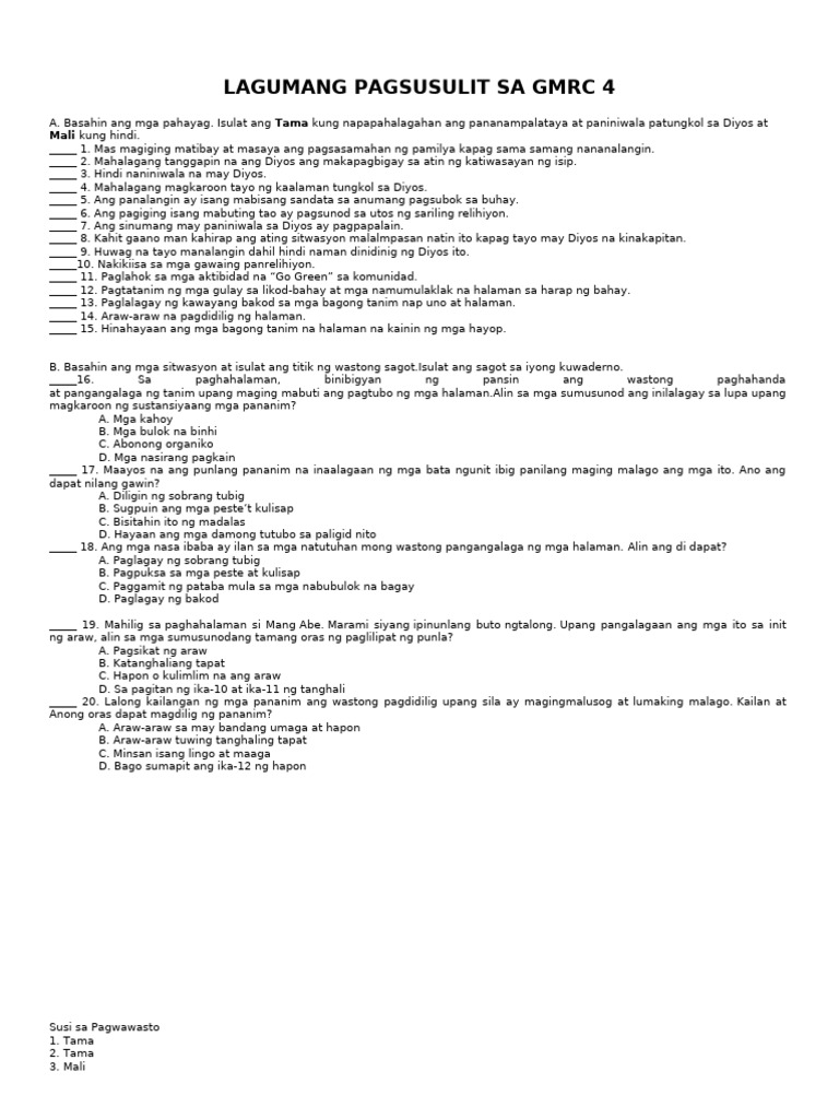 Gmrc-Q1-W5-6-Lagumang Pagsusulit 3 | PDF