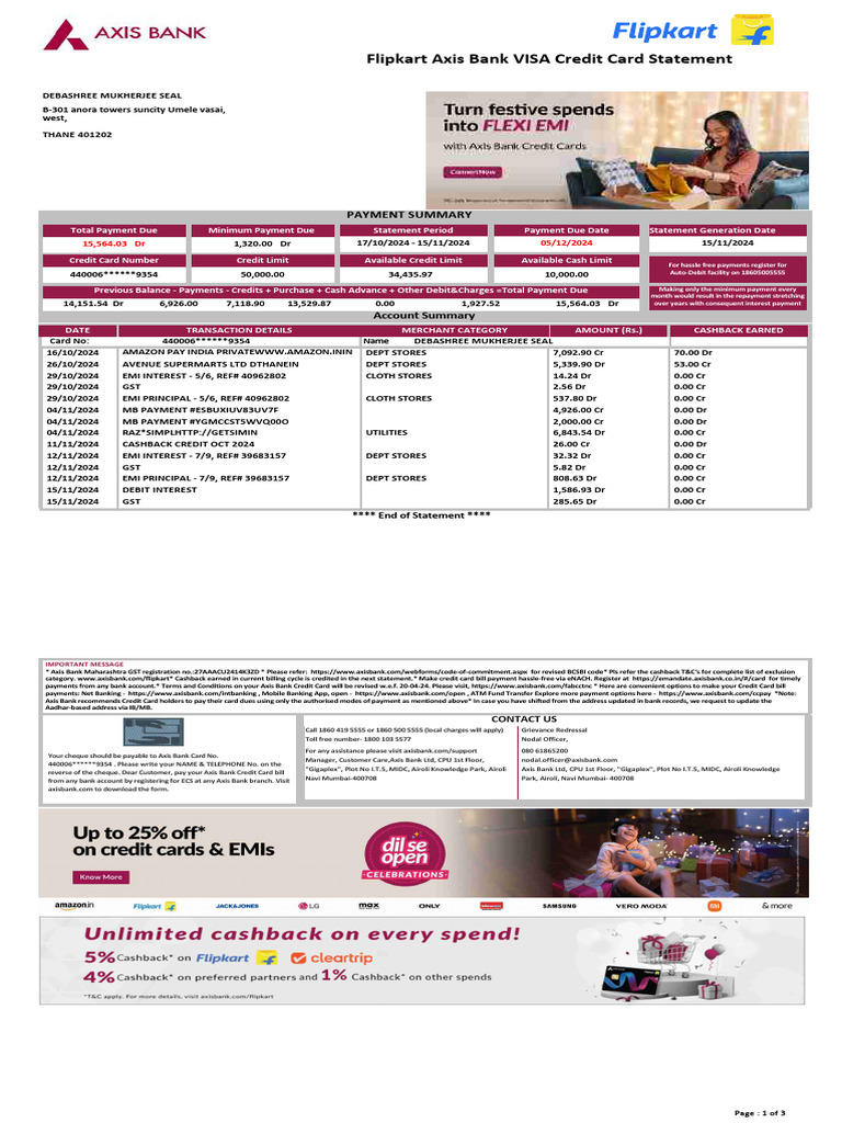 Axis Bank Credit Card Statement Guide | PDF | Credit Card | Payments