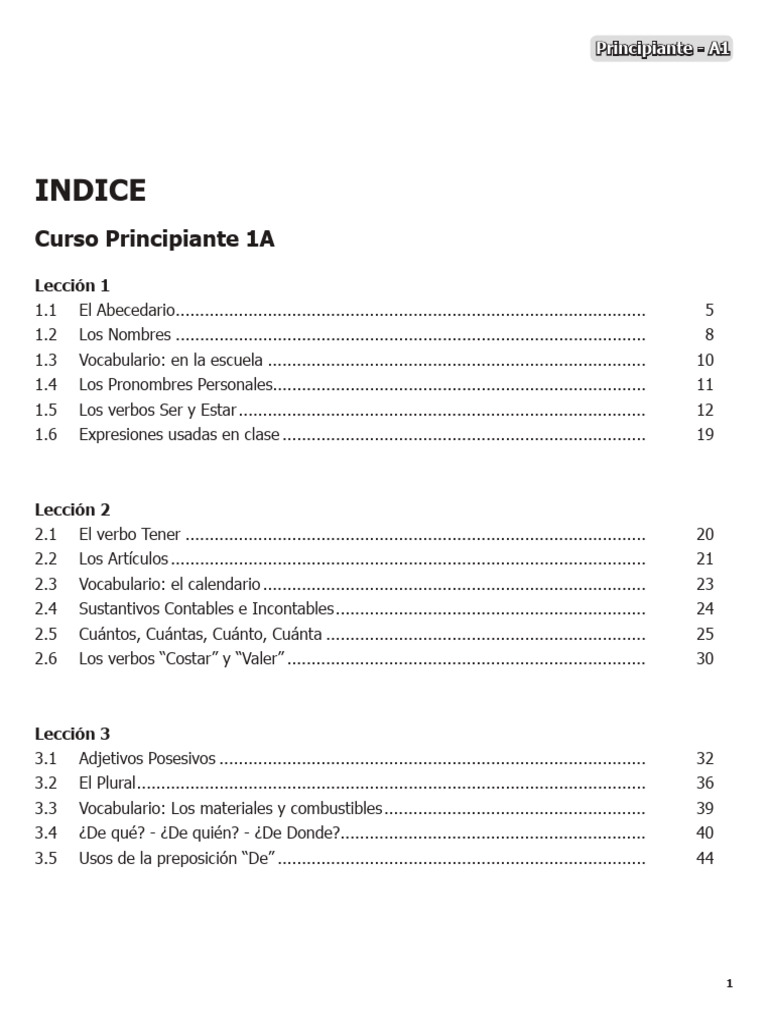 Curso de Español A1: Principiante | PDF | Sustantivo | Adjetivo