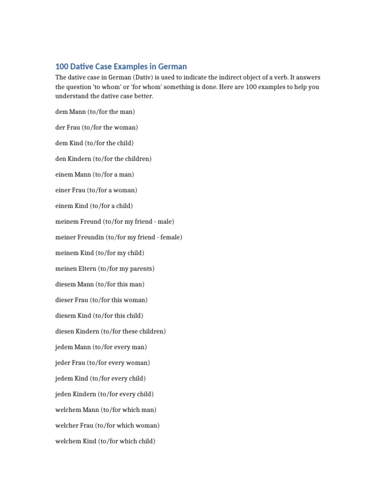 Dative Case Examples in German | PDF