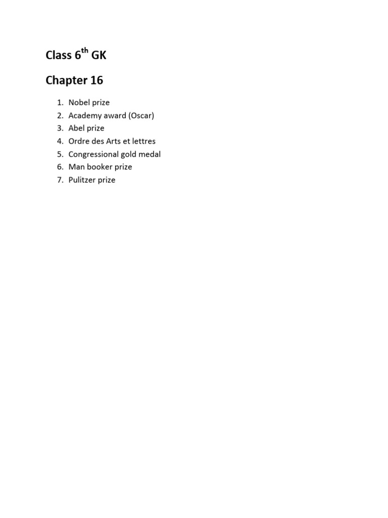 Class 6 GK: Awards and Honors | PDF