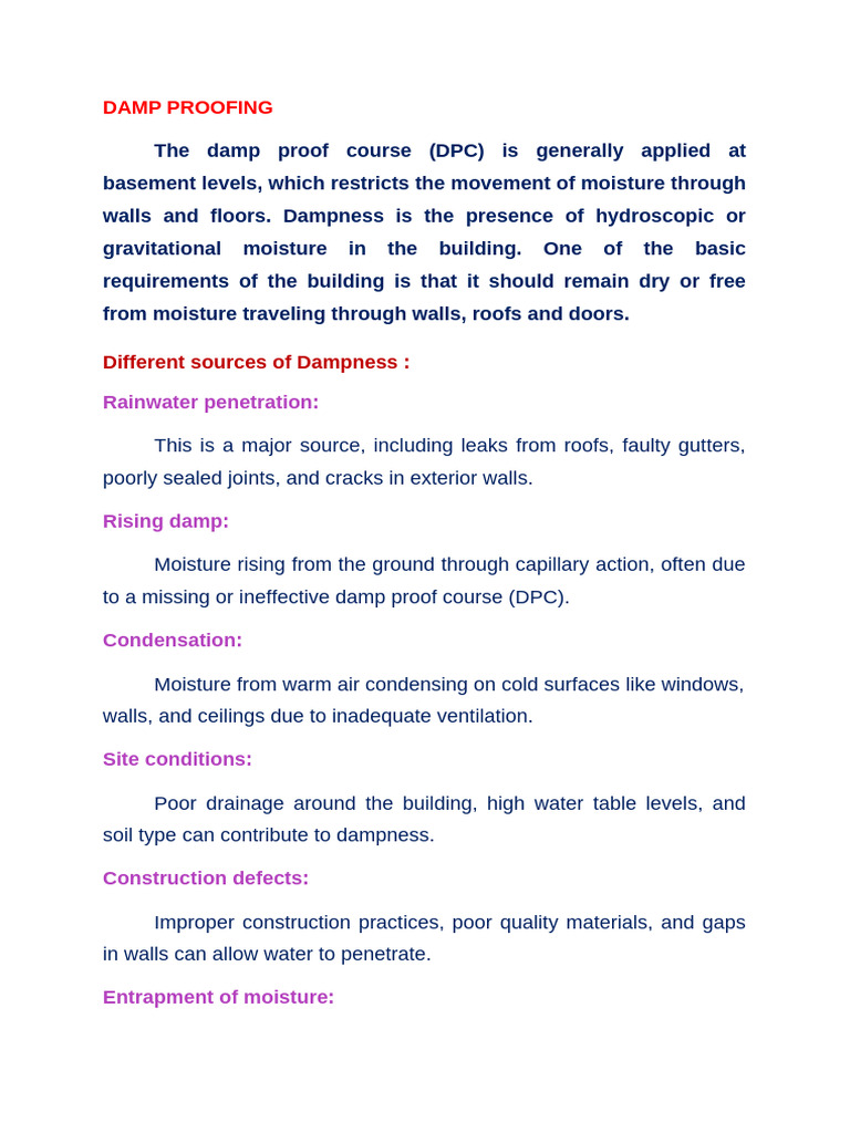 Damp Proofing | PDF | Concrete | Materials