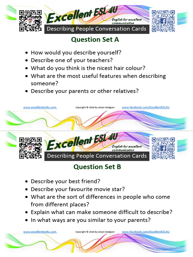 ESL Describing People Conversation Cards | PDF