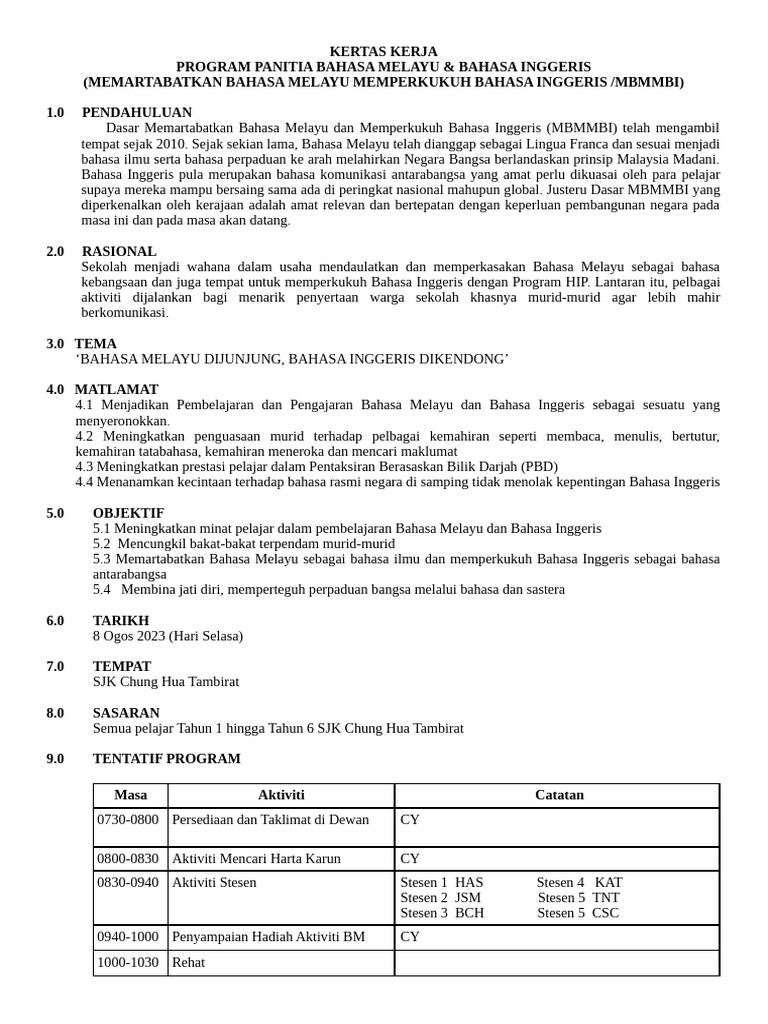 KERTAS KERJA BM BI 2023 Draft | PDF