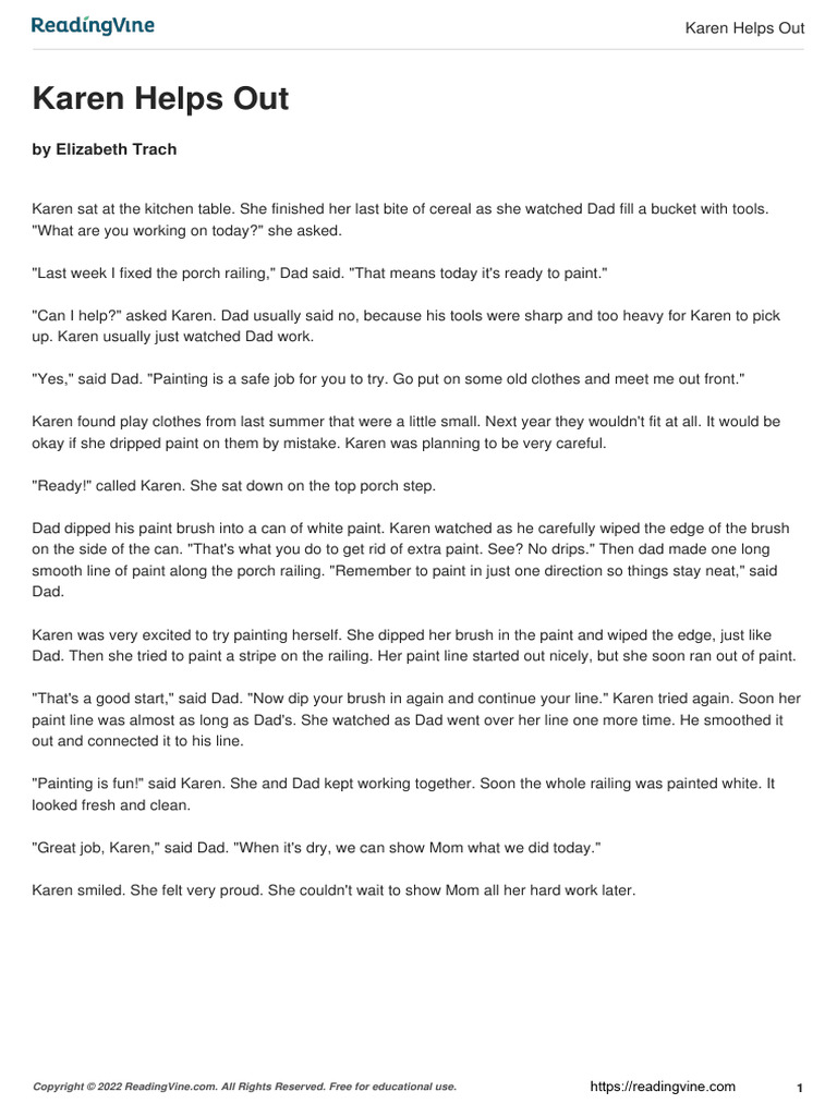 Karen Helps Out Passage | PDF