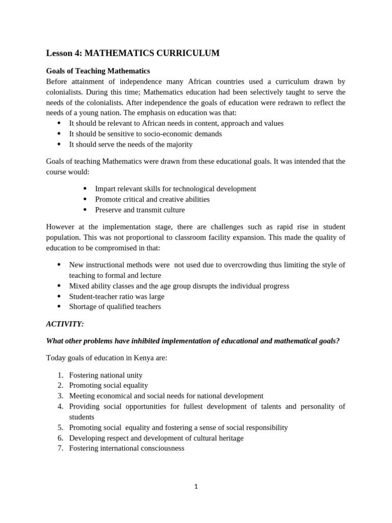 Lesson 4-Mathematics Curriculum - 1 | PDF | Mathematics | Curriculum