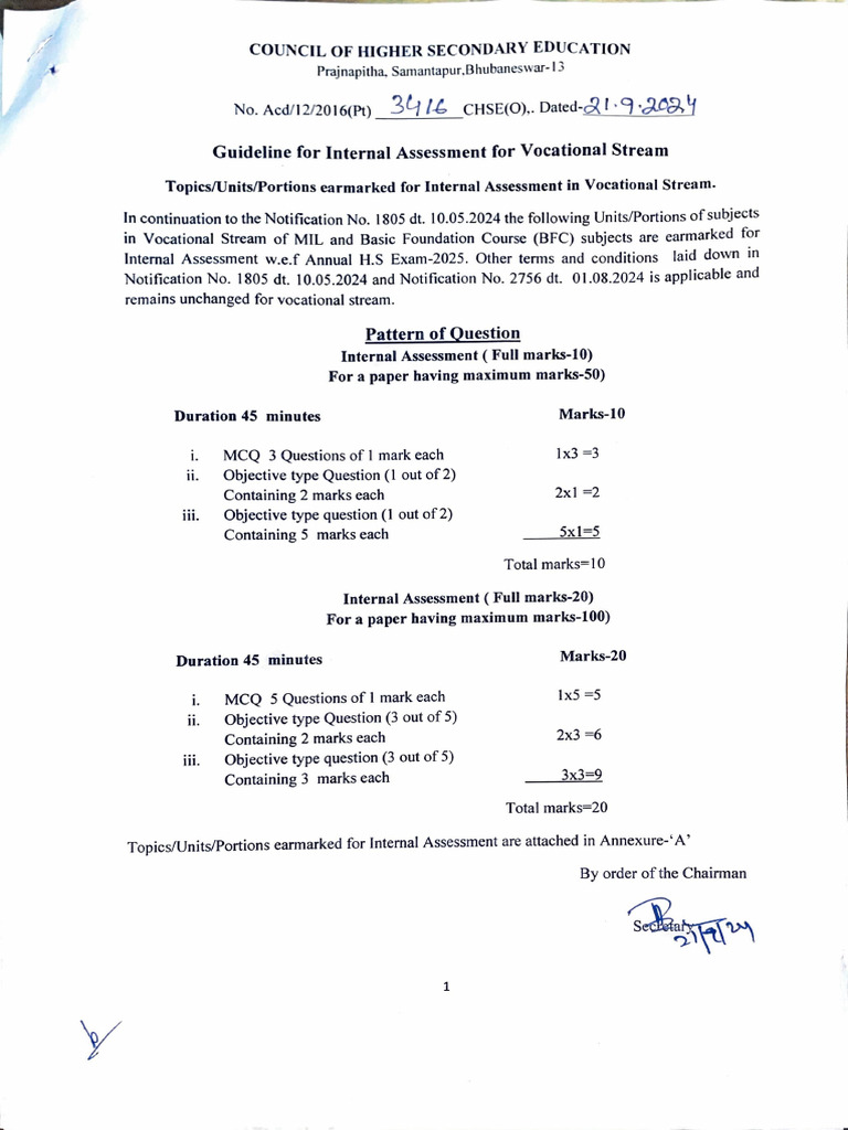 Guideline For Internal Assessment For Vocational Stream | PDF
