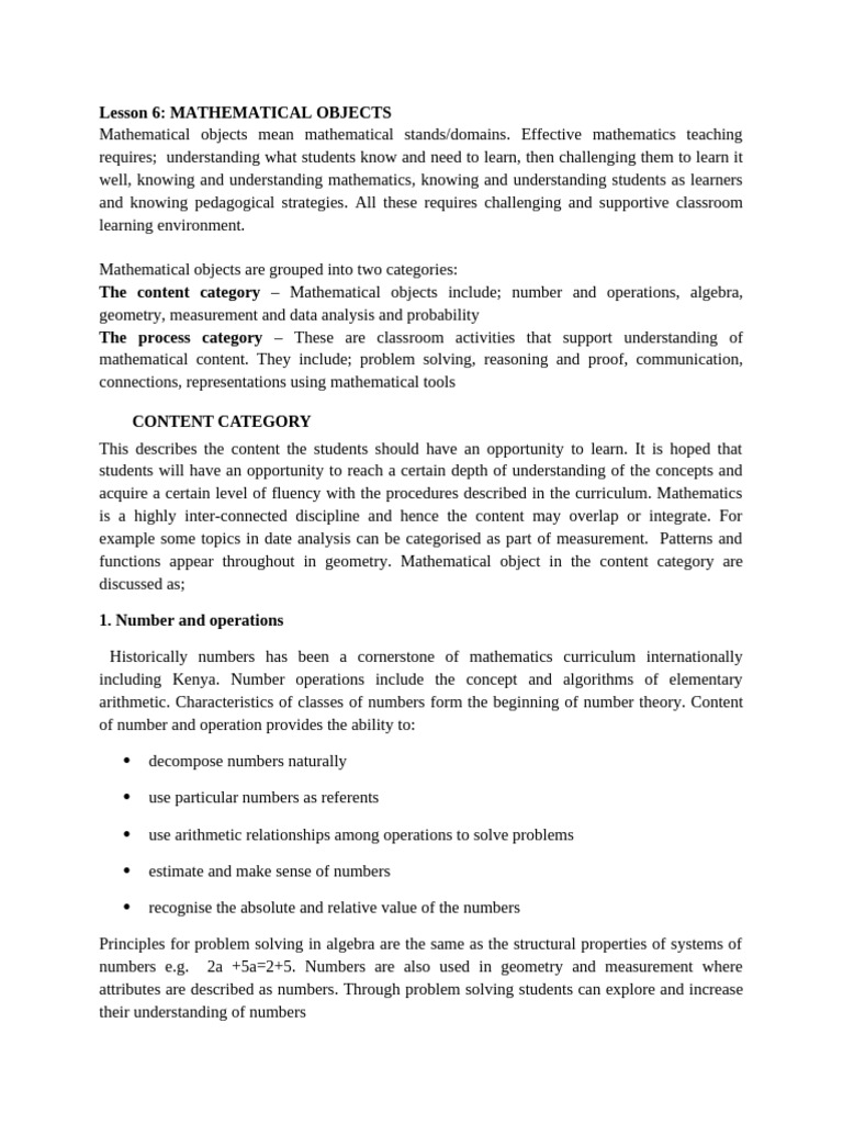 Lesson 6 Mathematical Objects 1 Pdf Algebra Geometry