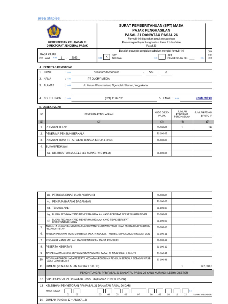 SPT PPH Pasal 21 Bukti Potong | PDF