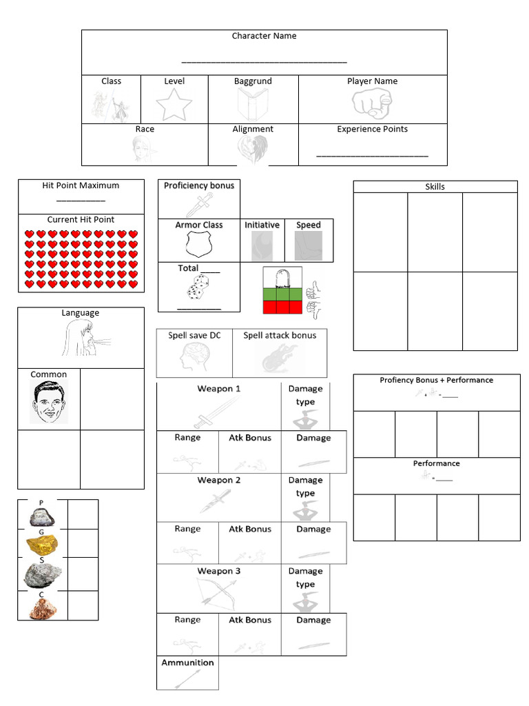 Character Sheet Template for RPGs | PDF