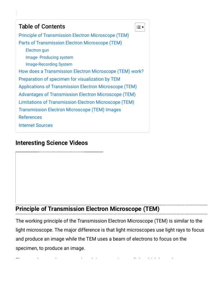 Transmission Electron Microscope (TEM) - Definition, Principle, Images | PDF | Transmission ...