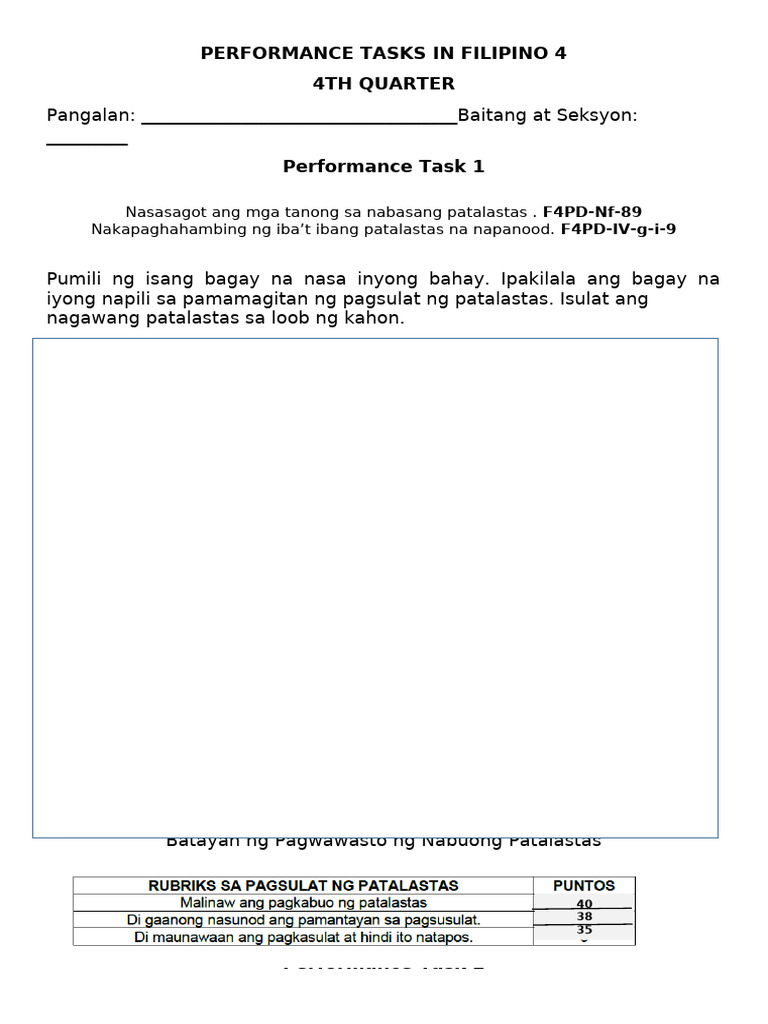 FILIPINO-4-Q4 Performnce Task | PDF