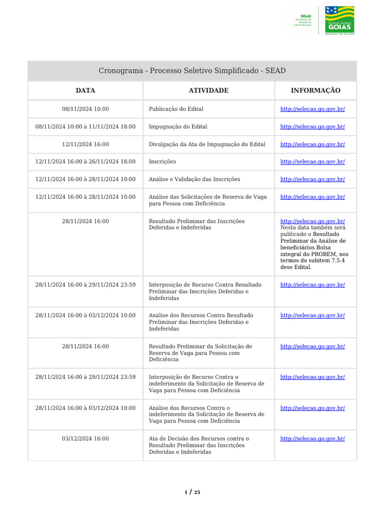 Edital 0142024programa de Estagio Do Estado de Goiasprobem - Processo Seletivo Simplificado ...