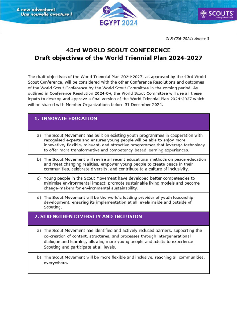 World Scout Triennial Plan 2024-2027 | PDF | Sustainability