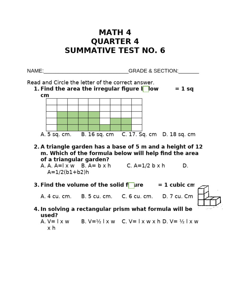 Summtive or Reviewer q4 Math 4 | PDF | Area