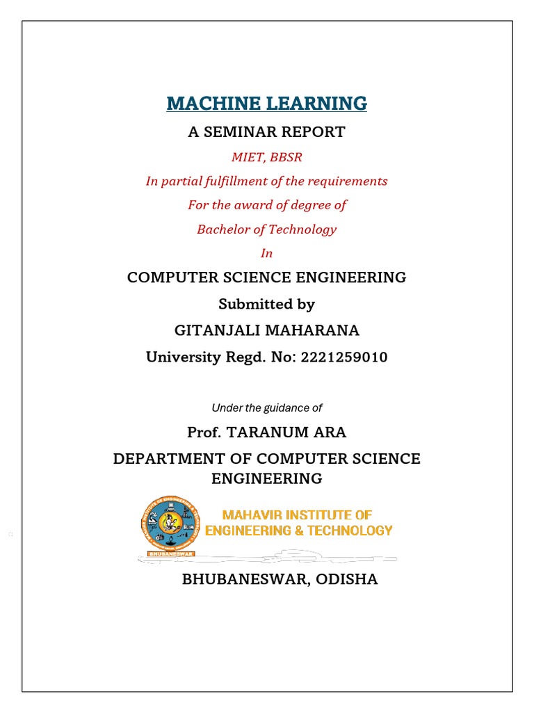 Machine Learning Seminar Report | PDF | Machine Learning | Statistical Classification