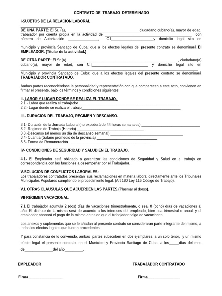 01 Contrato de Trabajo Determinado Mtss. | PDF | Derecho laboral | Salario