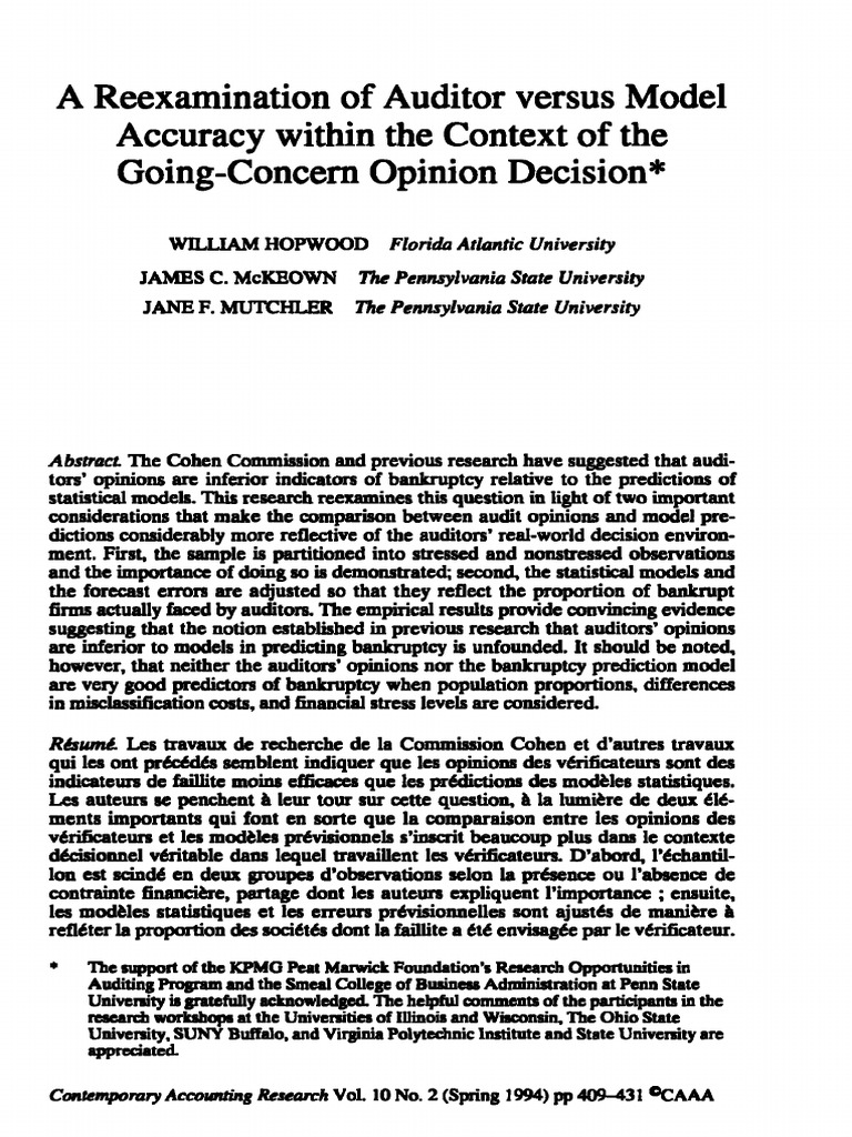 A Reexamination of Auditor Versus Model Accuracy Within The Context of | PDF | Sampling ...