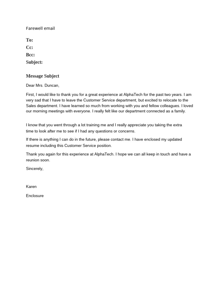 Farewell Email Template 40 | PDF