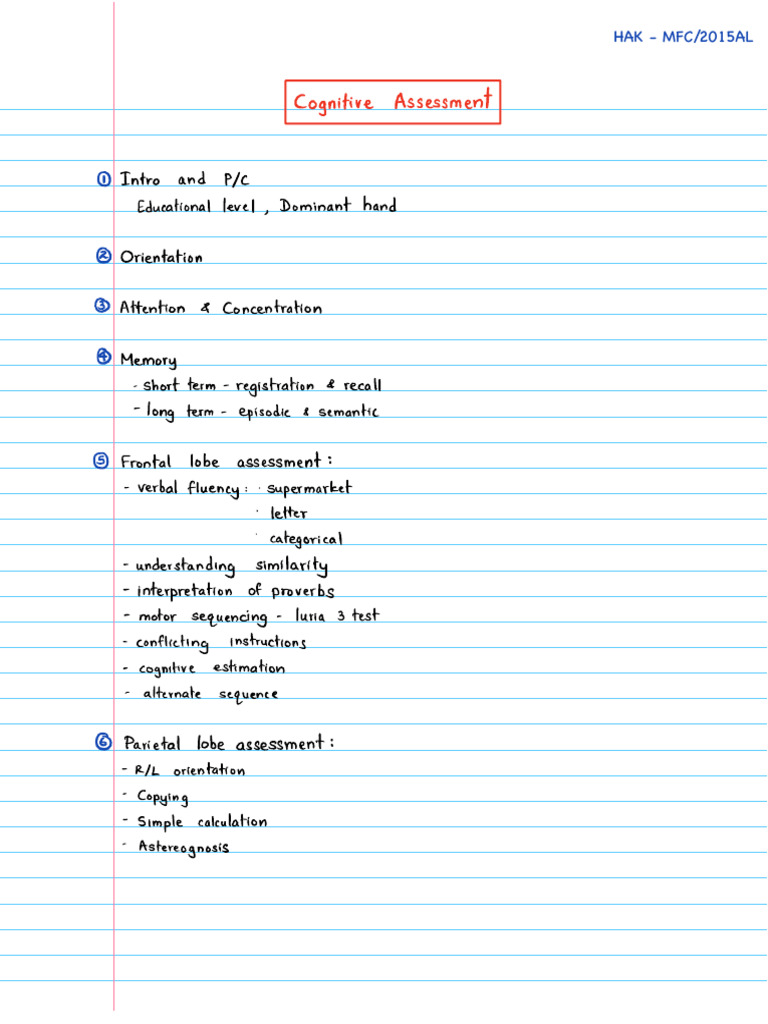 Cognitive Assessment | PDF