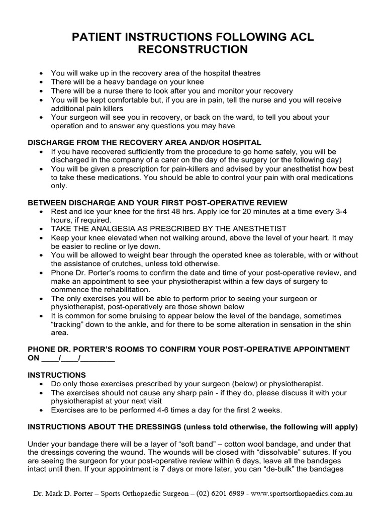 PT Instructions Post As ACLR | PDF | Surgery | Physical Therapy