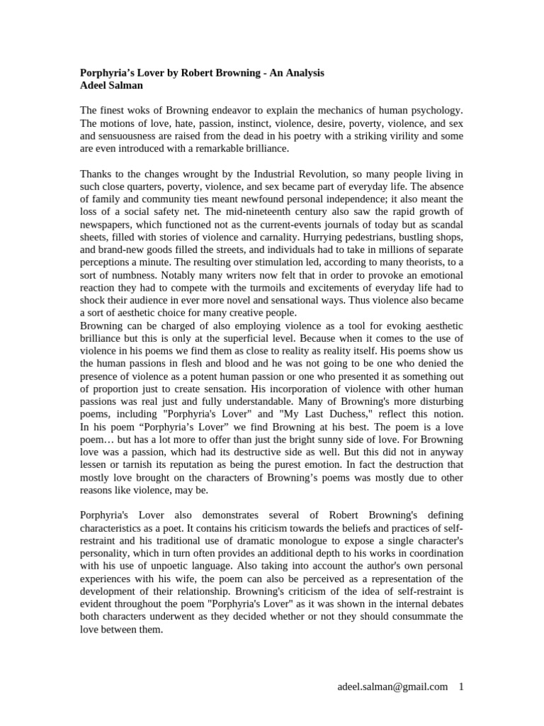 Porphyria S Lover by Robert Browning An | PDF | Love | Narration