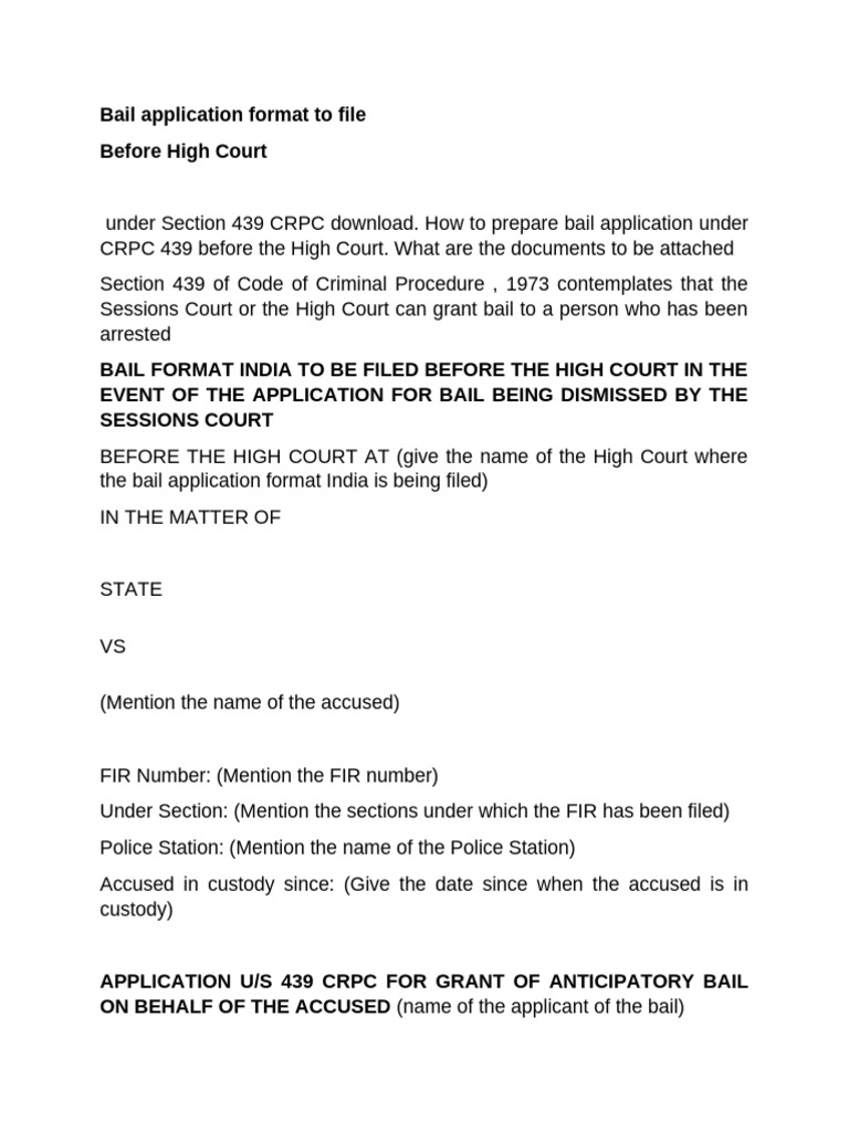 Bail application format to file HIGH COURT | PDF | Bail | Criminal ...