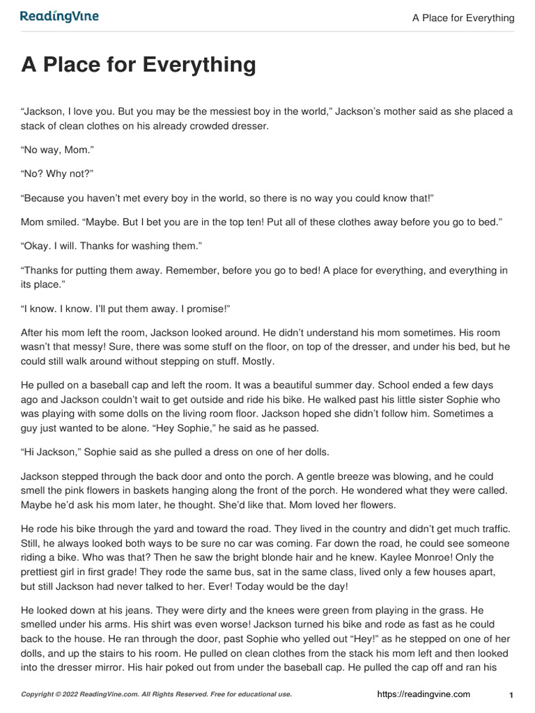 A Place For Everything Passage | PDF