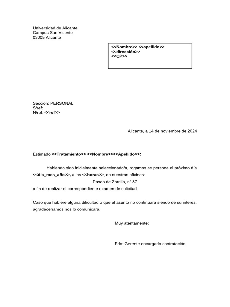 Carta Original Comb Corresp | PDF