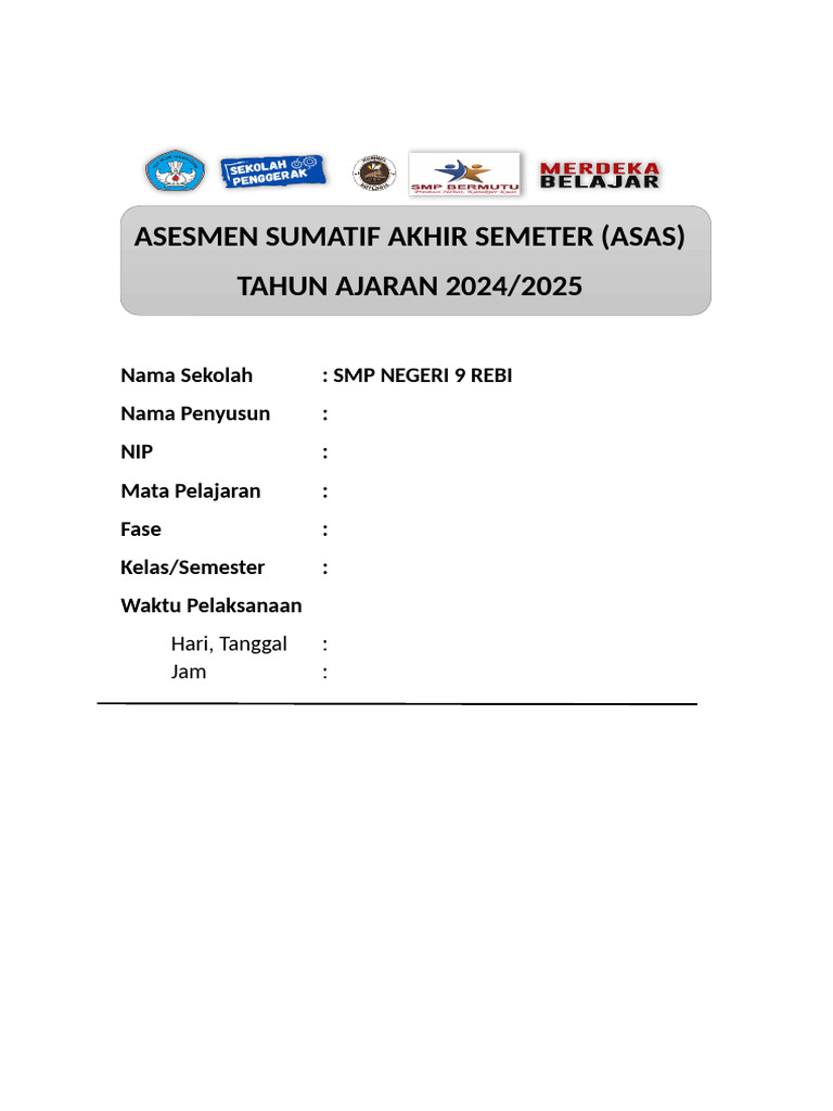 Format Soal Asas 20242025 | PDF