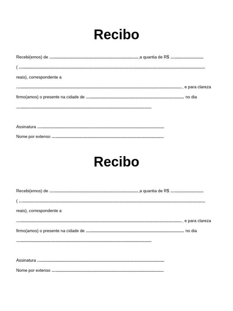 Cópia de Modelo de Recibo Simples para Impressão | PDF