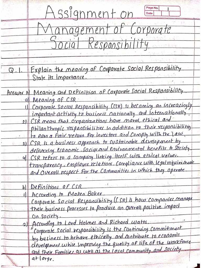 TY BBA Sem 5 - Assignment On Management of CSR | PDF