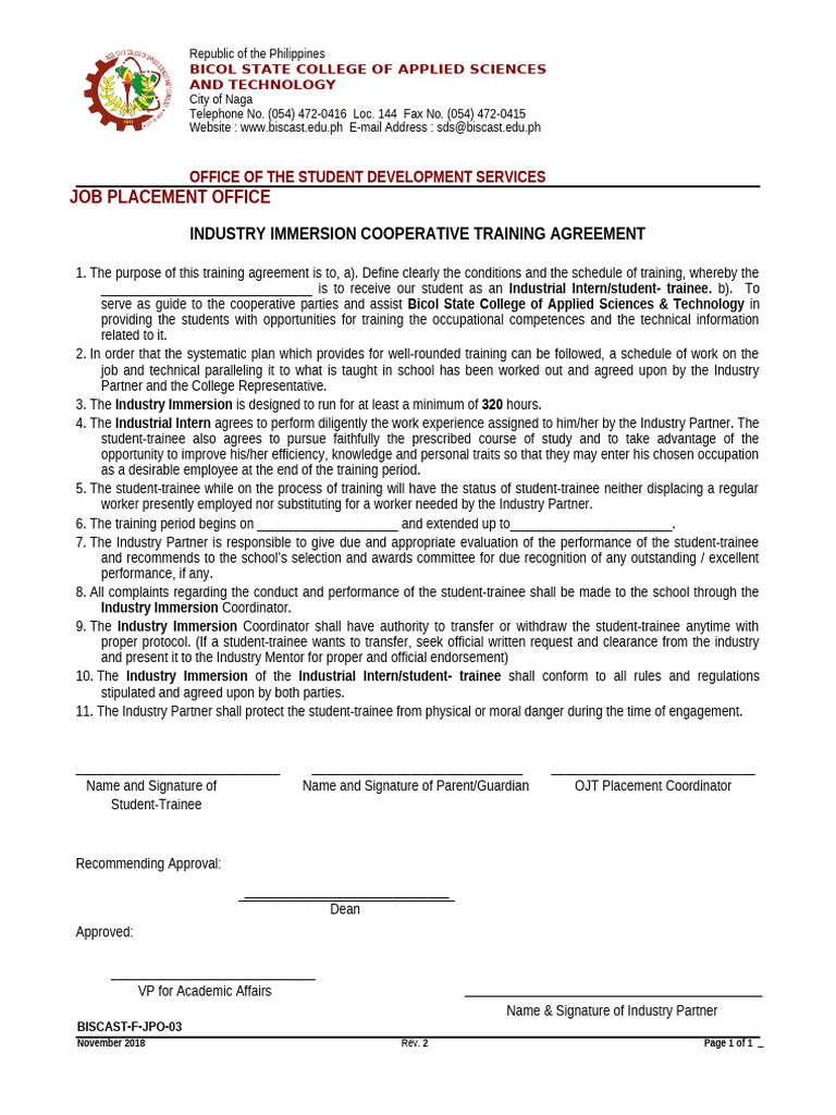 Form 3 Training Agreement | PDF | Business