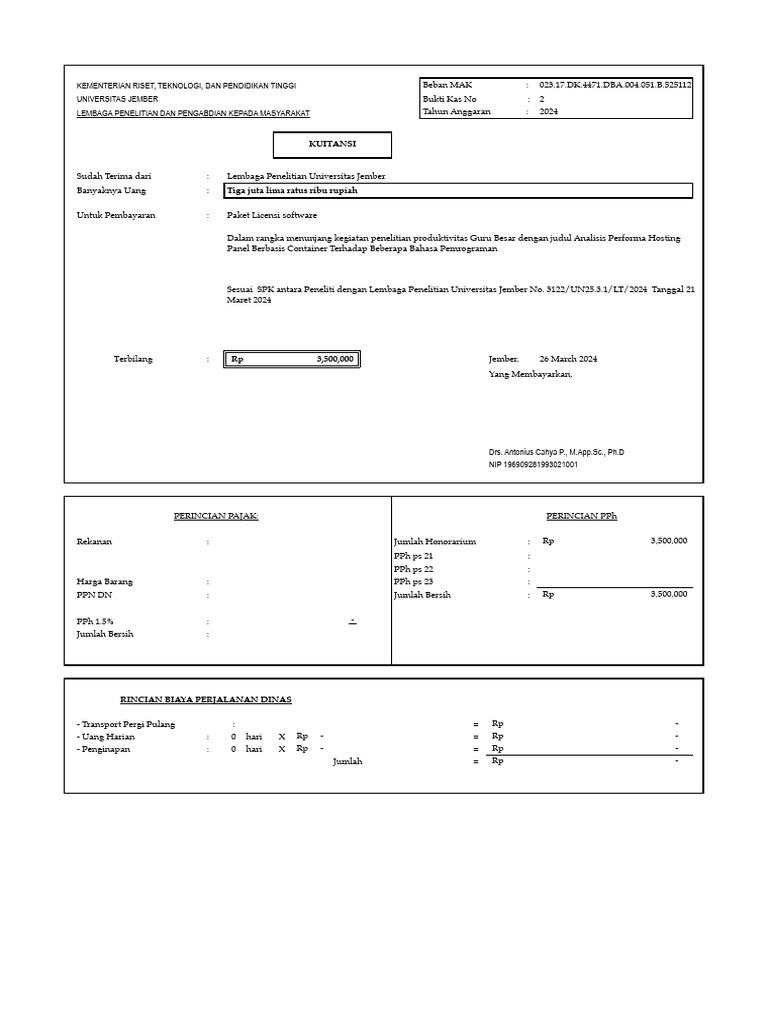 Rekap Keuangan NS 2024.xlsm - Kwitansi - NS-2 | PDF