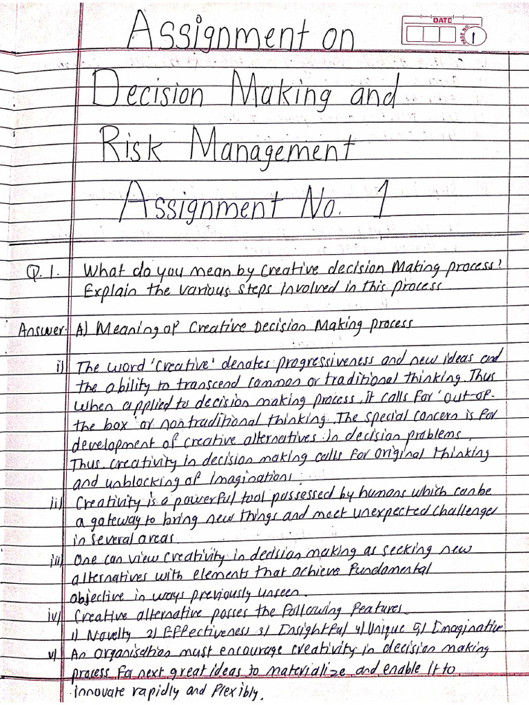 SY BBA SEM 4. Decision Making and Risk Management Assignment | PDF