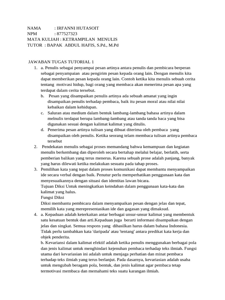 Tugas Tutorial 1 Ketrampilan Menulis | PDF