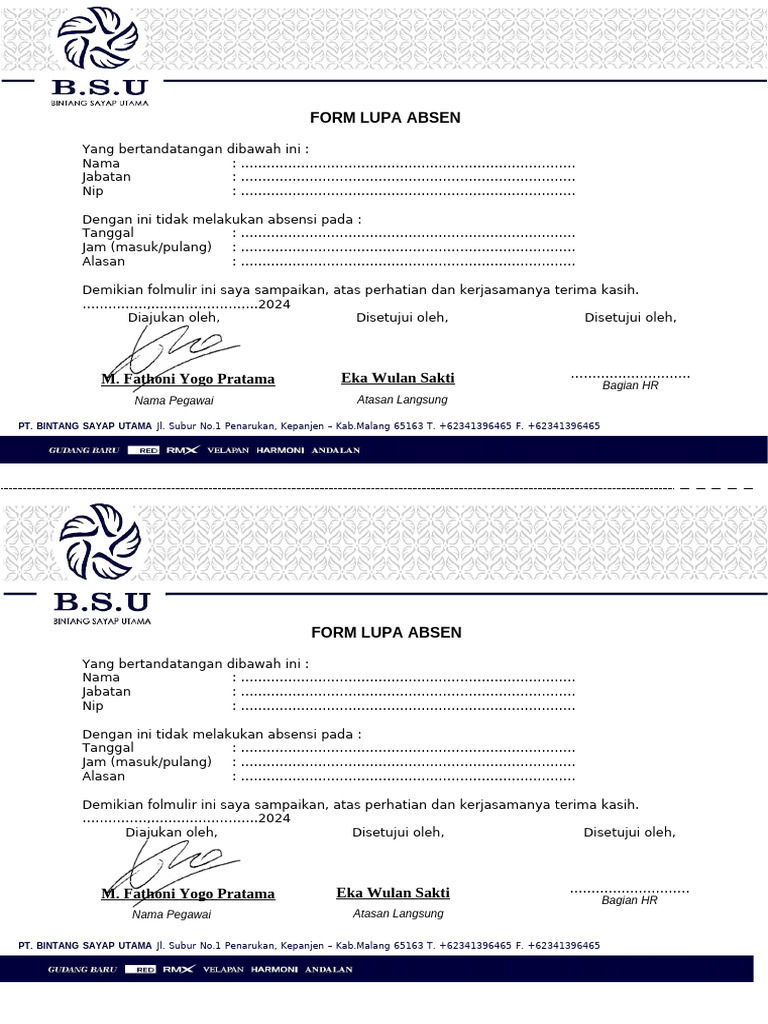 Form Lupa Absen | PDF