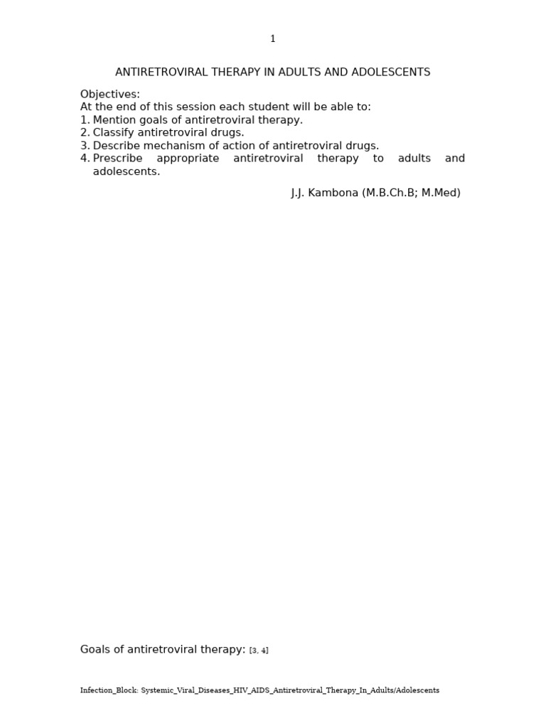 Antiretroviral Therapy Overview | PDF | Management Of Hiv/Aids | Viral ...