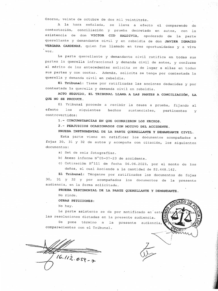 Acta Aud. (ROL 24649-2023, 2° JPL Osorno) | PDF