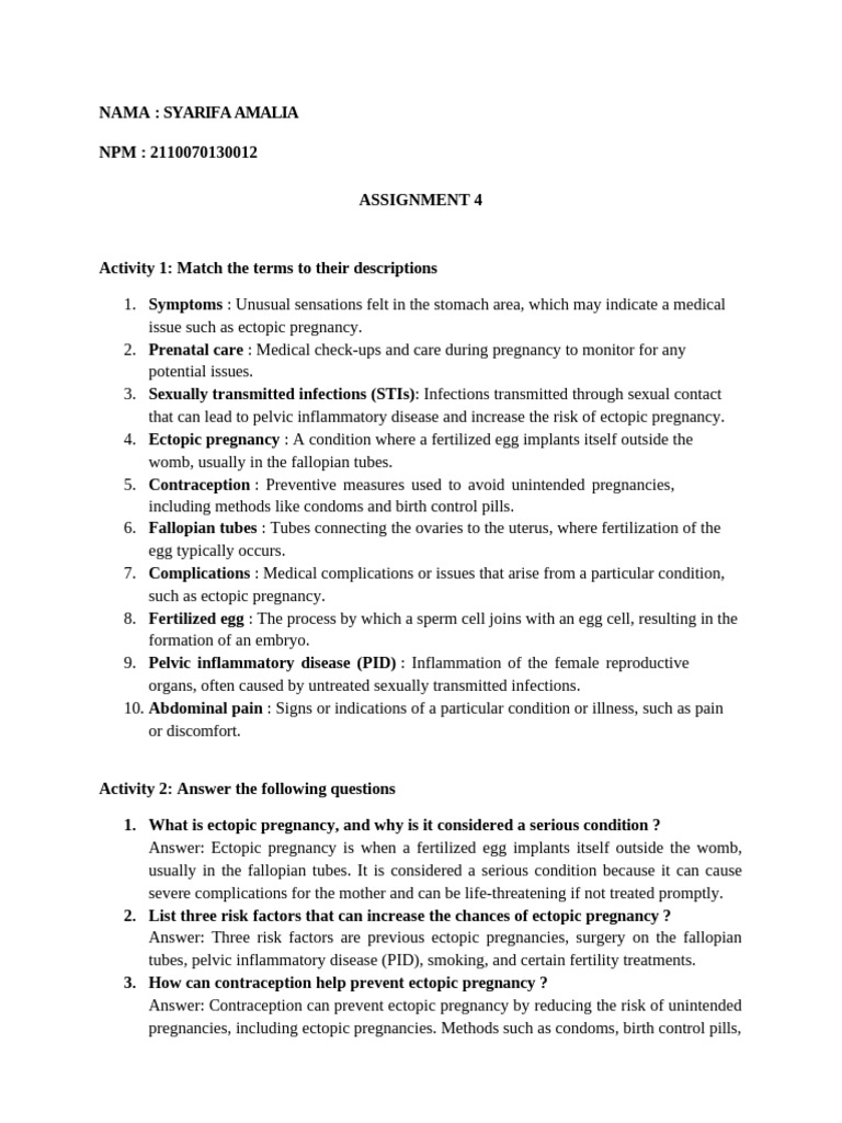Assigment 4 Syarifa Amalia - 012 | PDF | Pregnancy | Birth Control