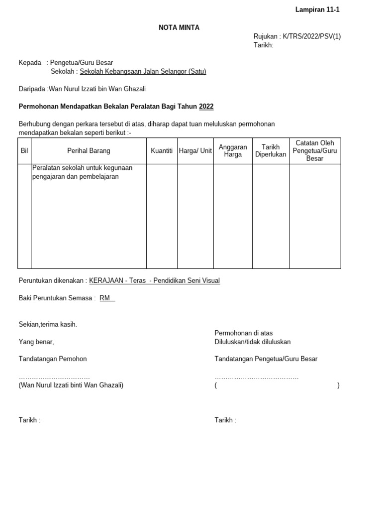 Nota Minta PSV | PDF