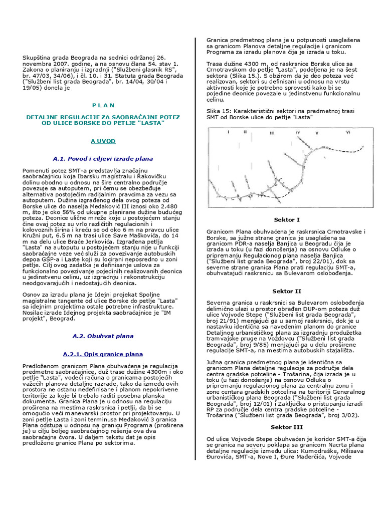 Plan Detaljne Regulacije Za Saobra Ajni Potez Od Ulice Borske Do Petlje "Lasta" A Uvod | PDF