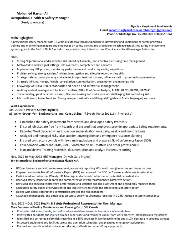 Deputy HSE Manager | PDF | Occupational Safety And Health | Safety