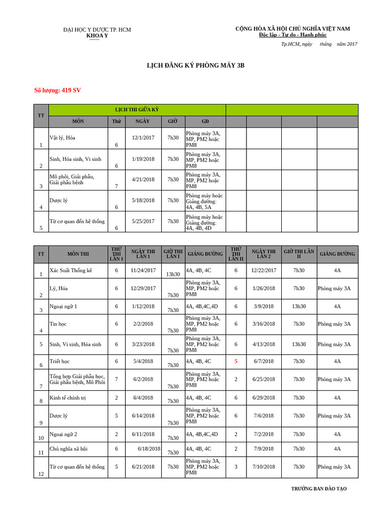 LICH THI - CHINH THUC - Y24 NĂM HỌC 2024-2025 | PDF