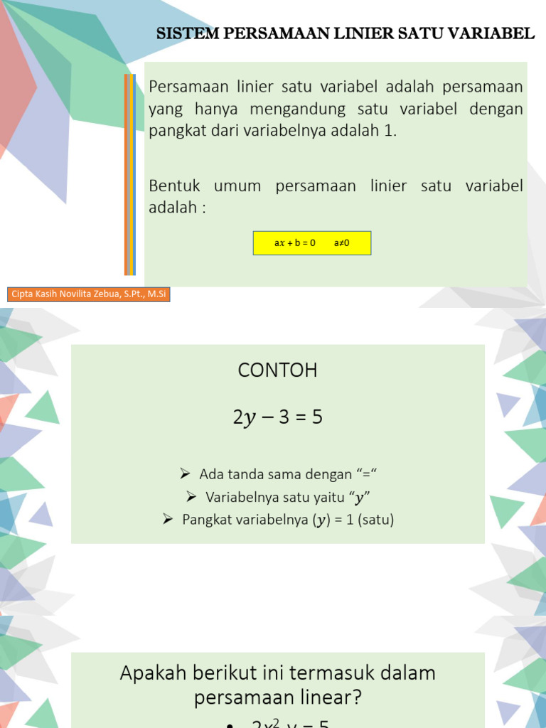 Pertemuan 9 Sistem Persamaan Linier Satu Variabel Dan Dua Variabel | PDF
