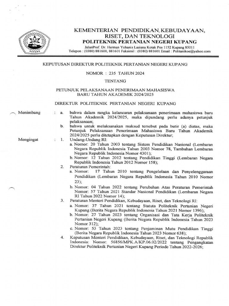 SK Juklak PMB 2024 2025 | PDF