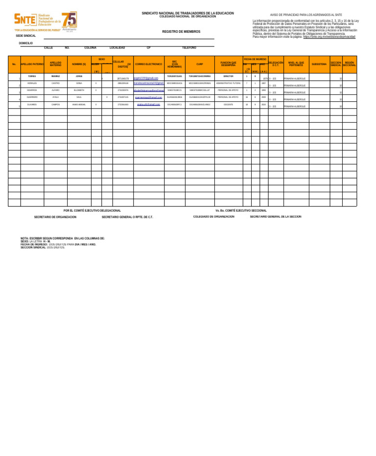 Registro Membresia Snte Con Aviso de Privacidad-1 | PDF